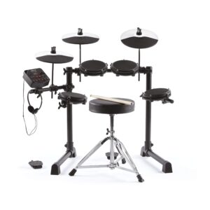 Alesis Drums Debut Kit – Kids Drum Set With 4 Quiet Mesh Electric Drum Pads, 120 Sounds, Drum Stool, Drum Sticks, Headphones and 100 Melodics Lessons & Vic Firth Kidsticks, Blue