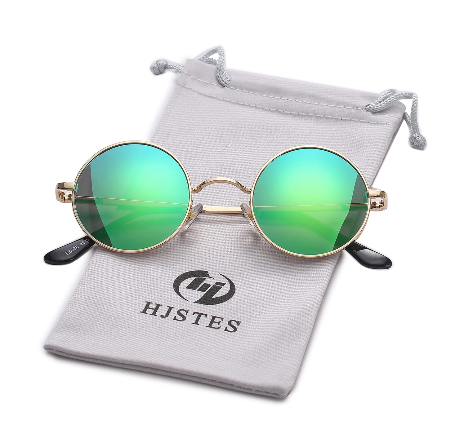 HJSTES Round Polarized Sunglasses Womens Men Retro Circle Lennon Glasses Hippie Shades(Gold/Green Mirrored)