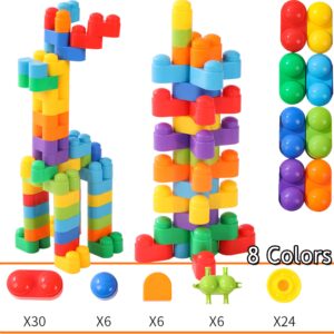 RAINBOW TOYFROG Building Blocks Toys for Toddlers–Educational Development STEM Toys–Safe Skill Building Toys for Boys&Girls – Set of 74pcs with Alphabet &Umber Stickers – Included Storage Bag