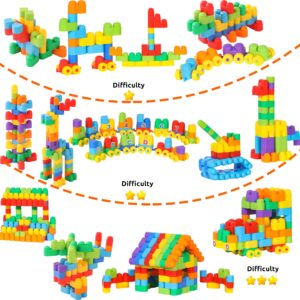 RAINBOW TOYFROG Building Blocks Toys for Toddlers–Educational Development STEM Toys–Safe Skill Building Toys for Boys&Girls – Set of 74pcs with Alphabet &Umber Stickers – Included Storage Bag