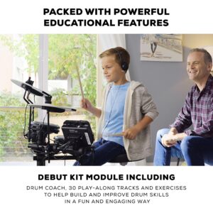 Alesis Drums Debut Kit – Kids Drum Set With 4 Quiet Mesh Electric Drum Pads, 120 Sounds, Drum Stool, Drum Sticks, Headphones and 100 Melodics Lessons & Vic Firth Kidsticks, Blue