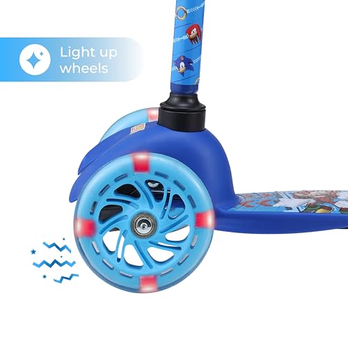 Sonic The Hedgehog Self Balancing Kick Scooter with Light Up Wheels, Extra Wide Deck, 3 Wheel Platform, Foot Activated Brake, 75 lbs Limit, Kids & Toddlers Girls or Boys, for Ages 3 and Up