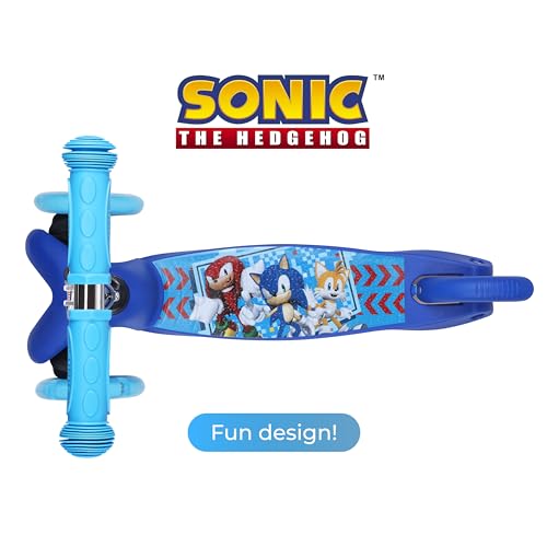 Sonic The Hedgehog Self Balancing Kick Scooter with Light Up Wheels, Extra Wide Deck, 3 Wheel Platform, Foot Activated Brake, 75 lbs Limit, Kids & Toddlers Girls or Boys, for Ages 3 and Up