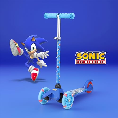 Sonic The Hedgehog Self Balancing Kick Scooter with Light Up Wheels, Extra Wide Deck, 3 Wheel Platform, Foot Activated Brake, 75 lbs Limit, Kids & Toddlers Girls or Boys, for Ages 3 and Up