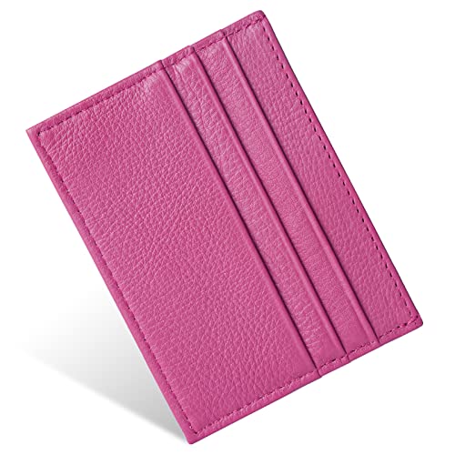 URAQT Leather Wallet, RFID Blocking Minimalist Card Holder, 6 Card Slots & 1 Pocket, Front Pocket Wallets for Men & Women (Rose Red)