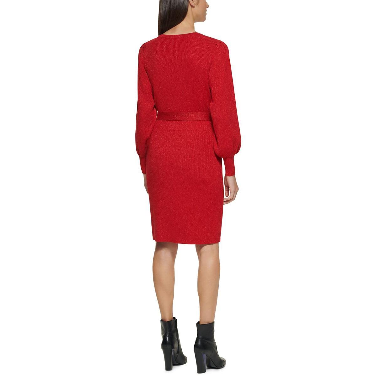 Calvin Klein Womens Metallic Midi Sweaterdress Red S, Rouge, S