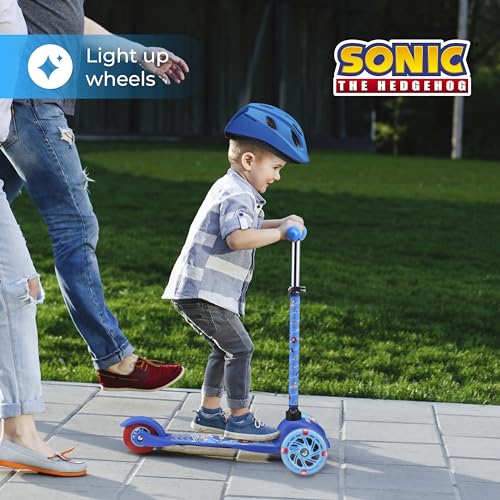 Sonic The Hedgehog Self Balancing Kick Scooter with Light Up Wheels, Extra Wide Deck, 3 Wheel Platform, Foot Activated Brake, 75 lbs Limit, Kids & Toddlers Girls or Boys, for Ages 3 and Up