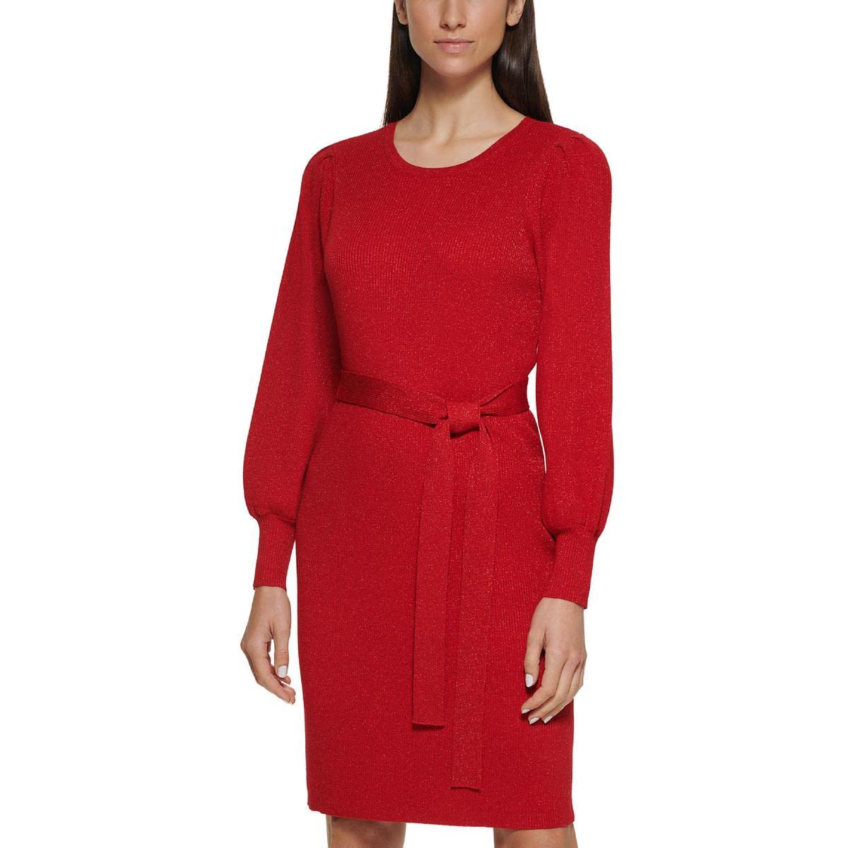 Calvin Klein Womens Metallic Midi Sweaterdress Red S, Rouge, S