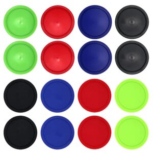 bqspt 16 pieces air hockey pucks 2.5 inch 64mm heavy replacement pucks air hockey tables pucks multicolor for game tables equipment accessories(8 thick 12 grams and 8 thin 7 grams)