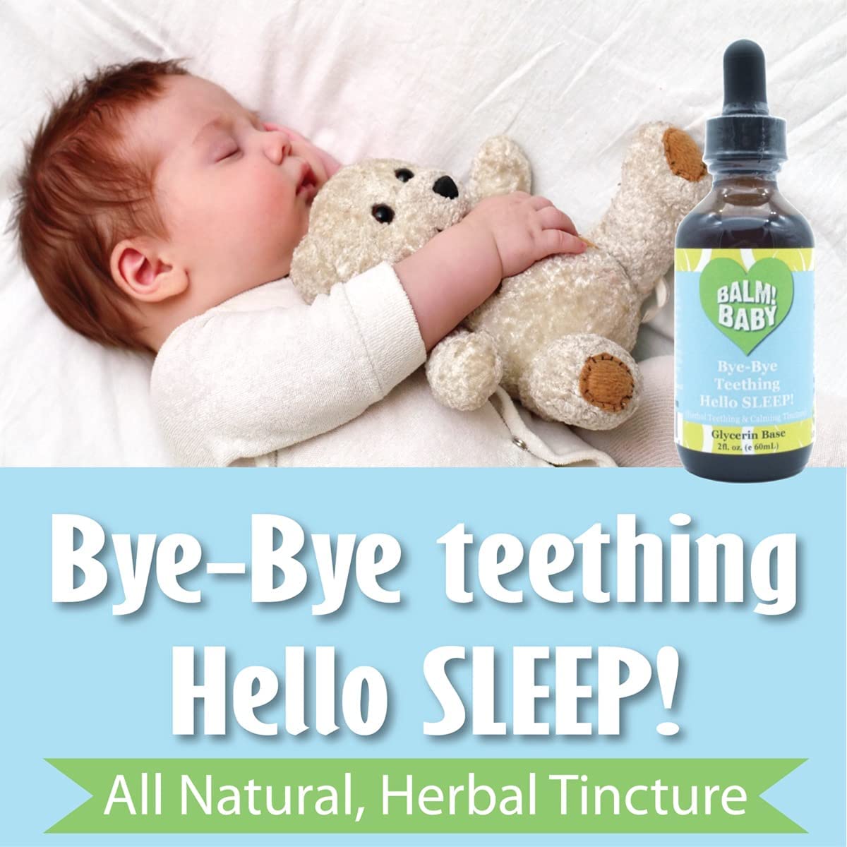 Bye-Bye Teething, Hello Sleep! Natural & Organic Baby Teething Relief & Calming Tincture | Soothes Inflamed Gums, Irritability & Pain – Encourages Sleep | Glass Bottle (Apple Cider Vinegar)