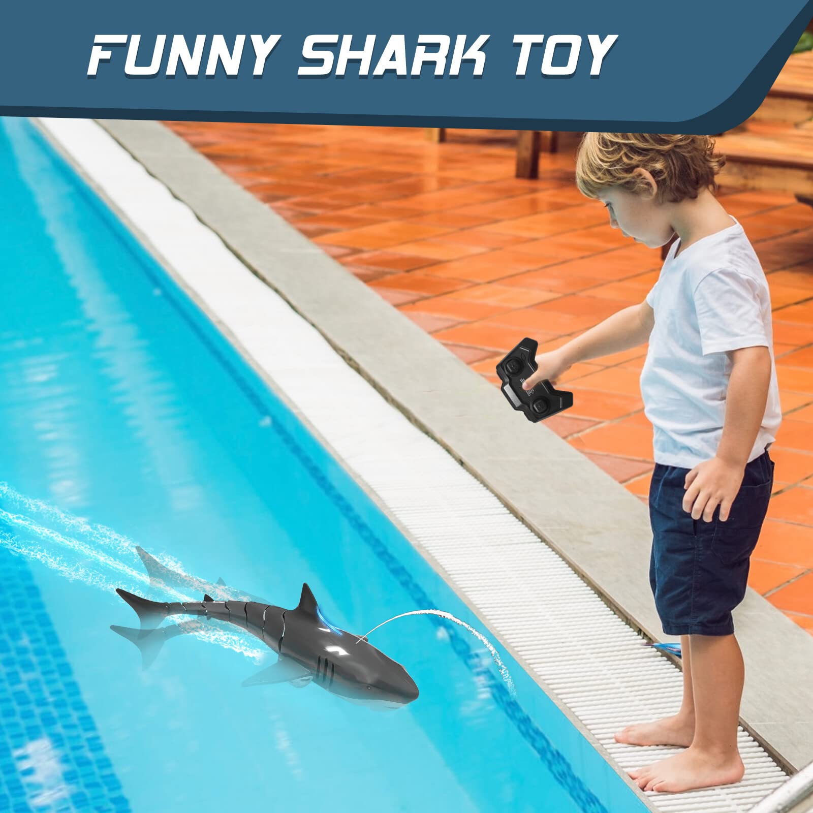 wakeInsa 2.4G Remote Control Shark,Kids Shark Toy,RC Boats,Submarine,Pool Toy for Kids,Water Toy,Christmas and Birthday Gift for Boys and Girls