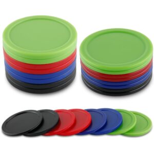 BQSPT 16 Pieces Air Hockey Pucks 2.5 Inch 64mm Heavy Replacement Pucks Air Hockey Tables Pucks Multicolor for Game Tables Equipment Accessories(8 Thick 12 Grams and 8 Thin 7 Grams)