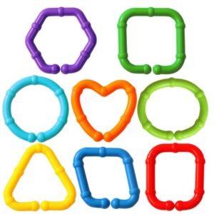 RAINBOW TOYFROG Baby Links Rings - 35 Geometric Linking Chains Ring Toys for Baby - Safe Infant Toys for Teething and Sensory Development - Car Seat & Stroller Toys for Infants & Toddlers