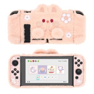 geekshare cute plush protective case cover for nintendo switch - shock-absorption and anti-scratch skin rabbit case for 2017 switch