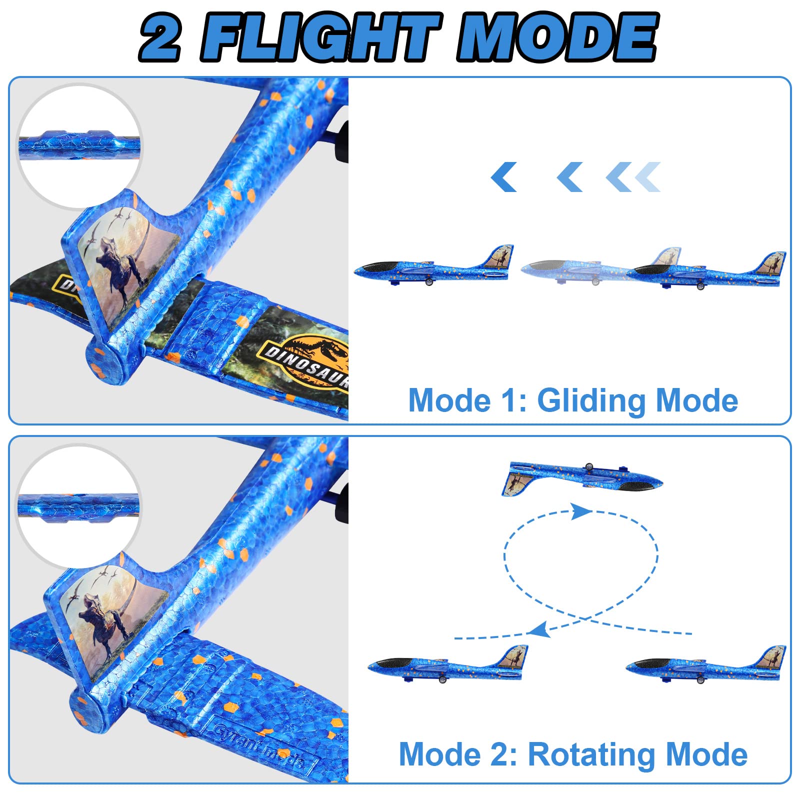 Elctbras 3 Pack Airplane Launcher Toy, Foam Glider Planes for Kids with 2 Flight Mode, Catapult Plane Toys with 3 DIY Stickers, Outdoor Sport Flying Toys for 4 5 6 7 8 9 10 Year Old