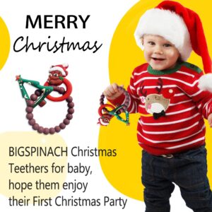 BIGSPINACH Baby's First Christmas Teether Christmas Tree and Christmas Bear Rattle Teething Ring Silicone Teething Toys for Kids Christmas Gifts or Christmas Stocking Filler