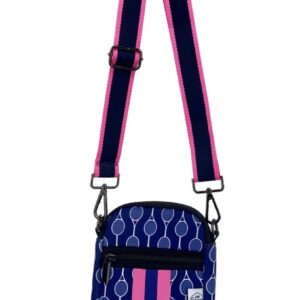 Queen of the Court Tennis bag crossbody, pickleball bag crossbody for women (Tennis Navy/white)