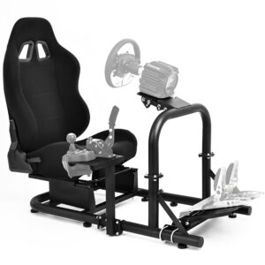 dardoo g923 racing simulator cockpit frame with seat fits for logitech/thrustmaster/fanatec g29 g920 t80 t150,adjustable gaming wheel stand with race car seat,not included wheel, pedal & handbrake