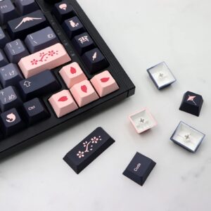 JSJT Night Cherry Keycaps 148 Keys Japanese Keycaps PBT Dye Sublimation Keycap Set Cherry Profile Keycaps for Cherry MX Switches G610 K70 Mechanical Gaming Keyboard