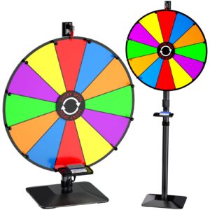 koov 24 inch prize wheel, 12 slots color spinning prize wheel for tabletop or floor, spinning wheels dry erase with tray, markers, eraser, roulette wheel of fortune, spinning wheel for prizes carnival