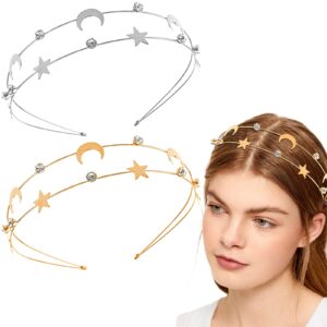 aswewamt 2 pcs alloy moon five-pointed star headbands bridal hair hoop wedding hair accessories ornaments for elegant women girls