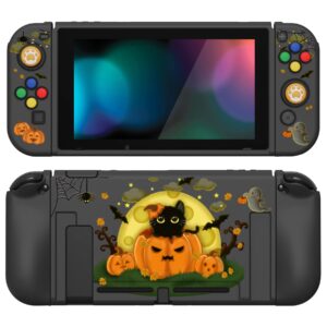 playvital zealprotect soft protective case for nintendo switch, flexible cover protector for switch with screen protector & thumb grip caps & abxy direction button caps - moon night halloween