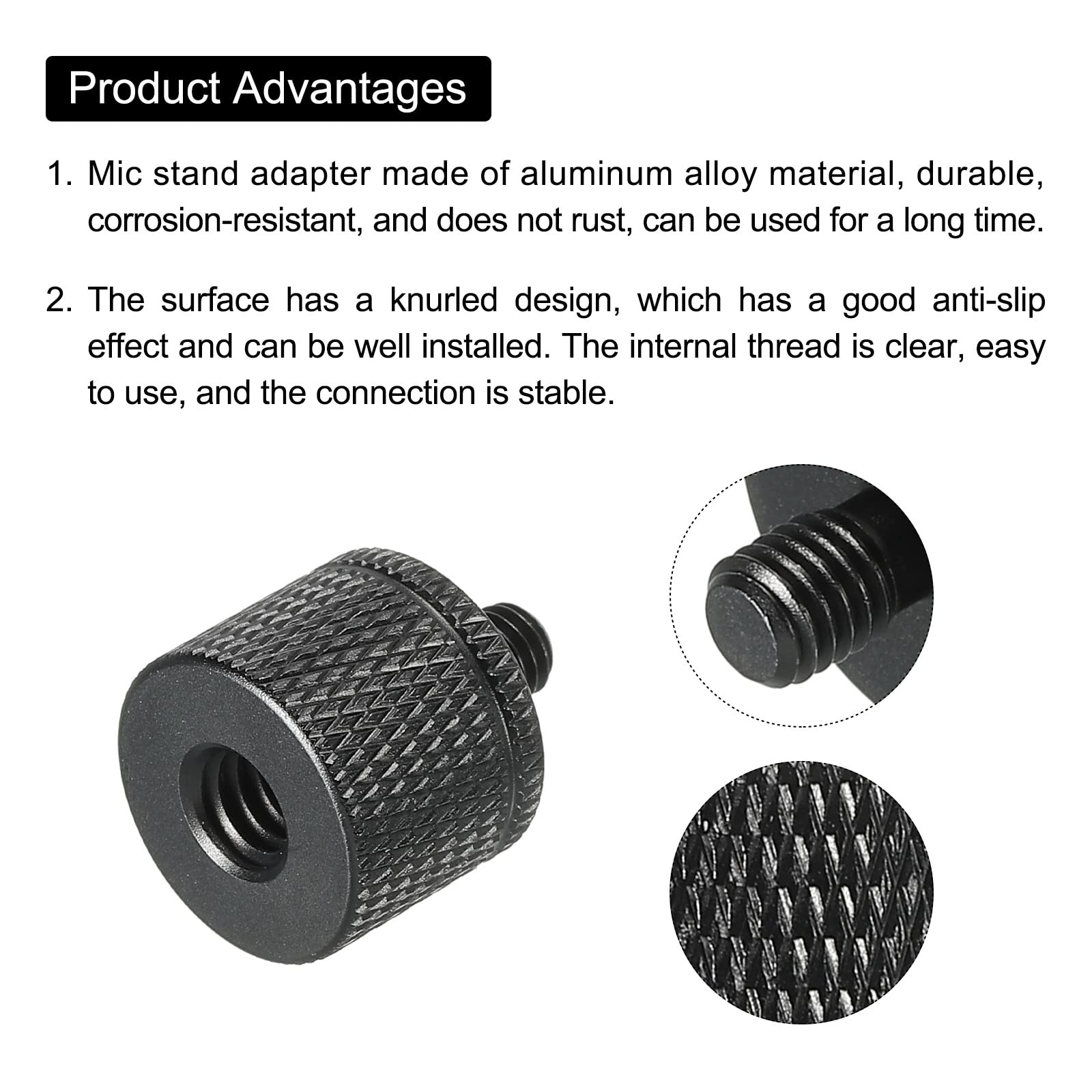 MECCANIXITY Mic Stand Adapter 1/4 Female x M5 Male Camera Screw Thread Adapter for Microphone Tripod Stand Black 2 Pack