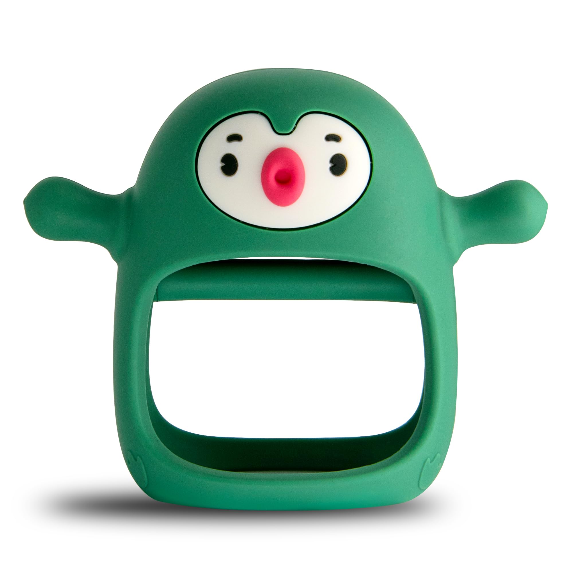 Smily Mia Penguin Buddy Never Drop Silicone Baby Teething Toy for 0-6month Infants, Baby Chew Toys for Teething Pain Relief, Hand Teether for 3-6Months,Gum Massager for Babies, Pine Green