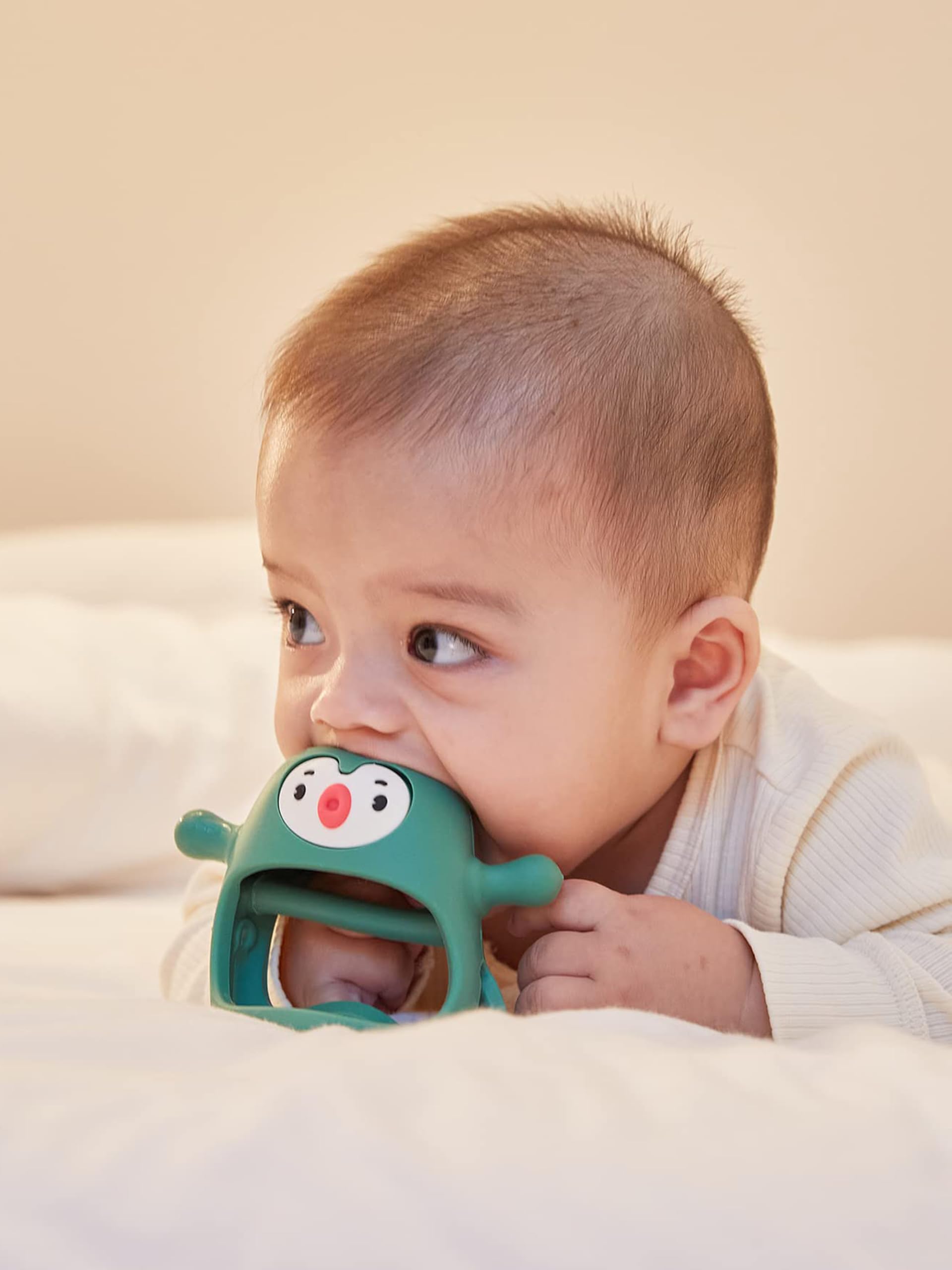 Smily Mia Penguin Buddy Never Drop Silicone Baby Teething Toy for 0-6month Infants, Baby Chew Toys for Teething Pain Relief, Hand Teether for 3-6Months,Gum Massager for Babies, Pine Green