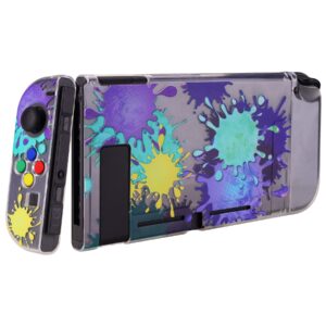 PlayVital Transparent Protective Case for Nintendo Switch, Soft TPU Slim Case Cover for Nintendo Switch Joycon Console with Colorful ABXY Direction Button Caps - Splattering Paint