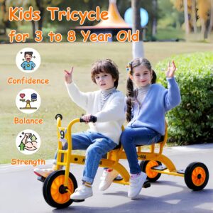 Kids Tricycle for Riders Ages 3+,Preschool Daycare Playground Kids Tricycle with Passenger Seat,Big Kids Tandem Trike with Inflation-Free Rubber Wheels,Kids Outdoor Play Equipment