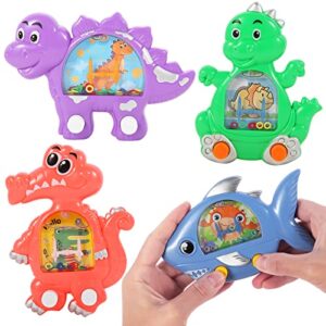 4 pcs animals dinosaur handheld water games, water toss ring game aqua toy water ring game retro pastime game for kids adults travel game, christmas stocking stuffers dinosaur toys gifts party favors