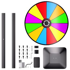 24" Prize Wheel - Dual Use Tabletop or Height Adjustable Floor Stand Heavy Duty Spinner Wheel of Fortune with 12 Slots & Dry Erase & Eraser for Carnival, Trade Show, Fortune Spinning Game