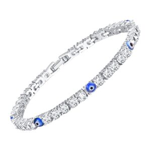 uooanuo evil eye bracelets for women 18k gold and silver filled with 4mm cubic zirconia tennis bracelet evil eye jewelry