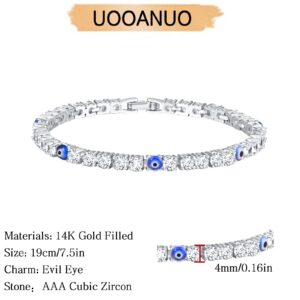 UOOANUO Evil Eye Bracelets for Women 18K Gold and Silver Filled with 4MM Cubic Zirconia Tennis Bracelet Evil Eye Jewelry