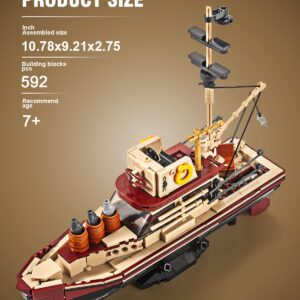 DAHONPA Fishing Boat Shark Ship (592 PCS), City Marine Theme Model Kit with 3 Figures, Educational Toy Gift for Kid and Adult.