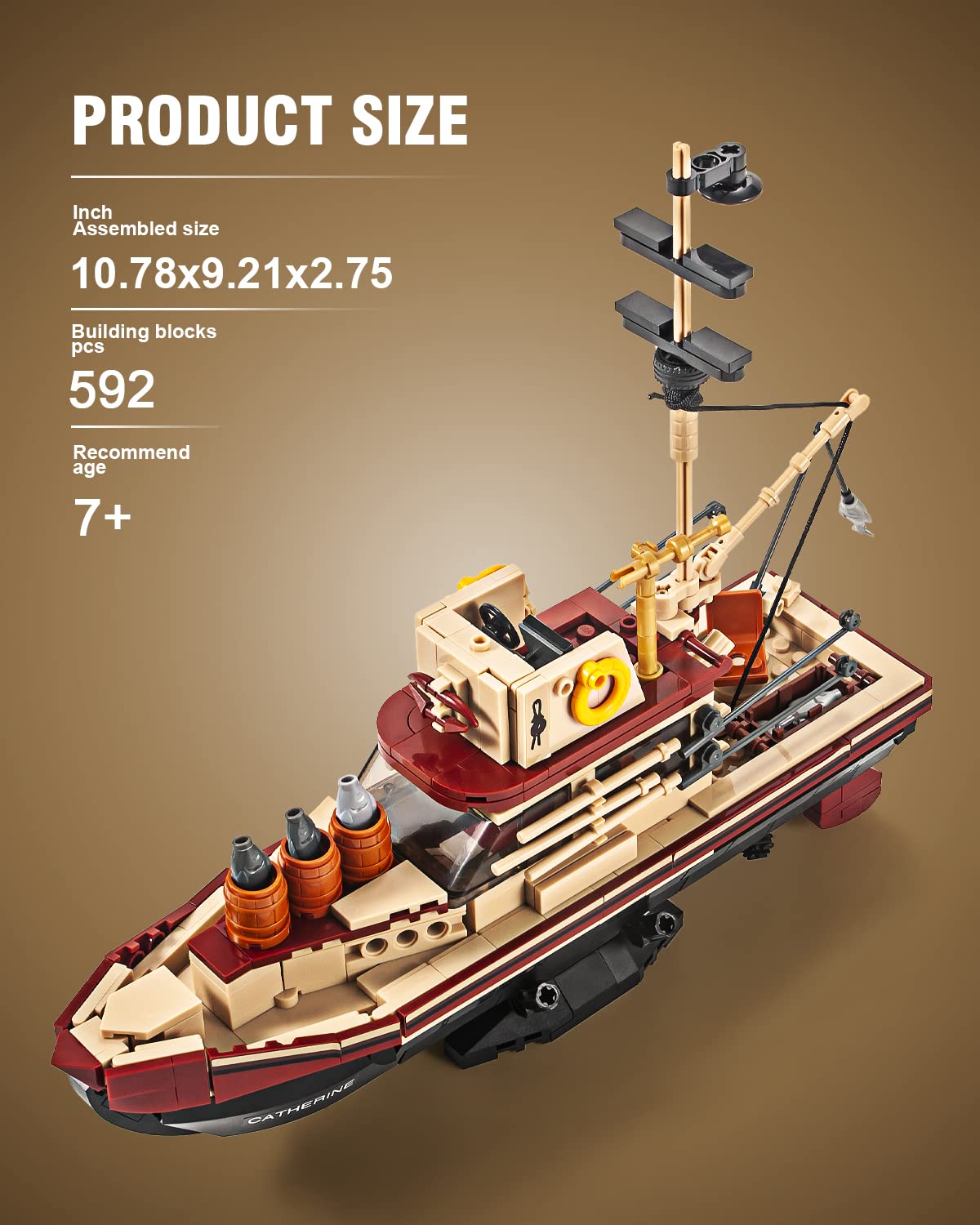 DAHONPA Fishing Boat Shark Ship (592 PCS), City Marine Theme Model Kit with 3 Figures, Educational Toy Gift for Kid and Adult.