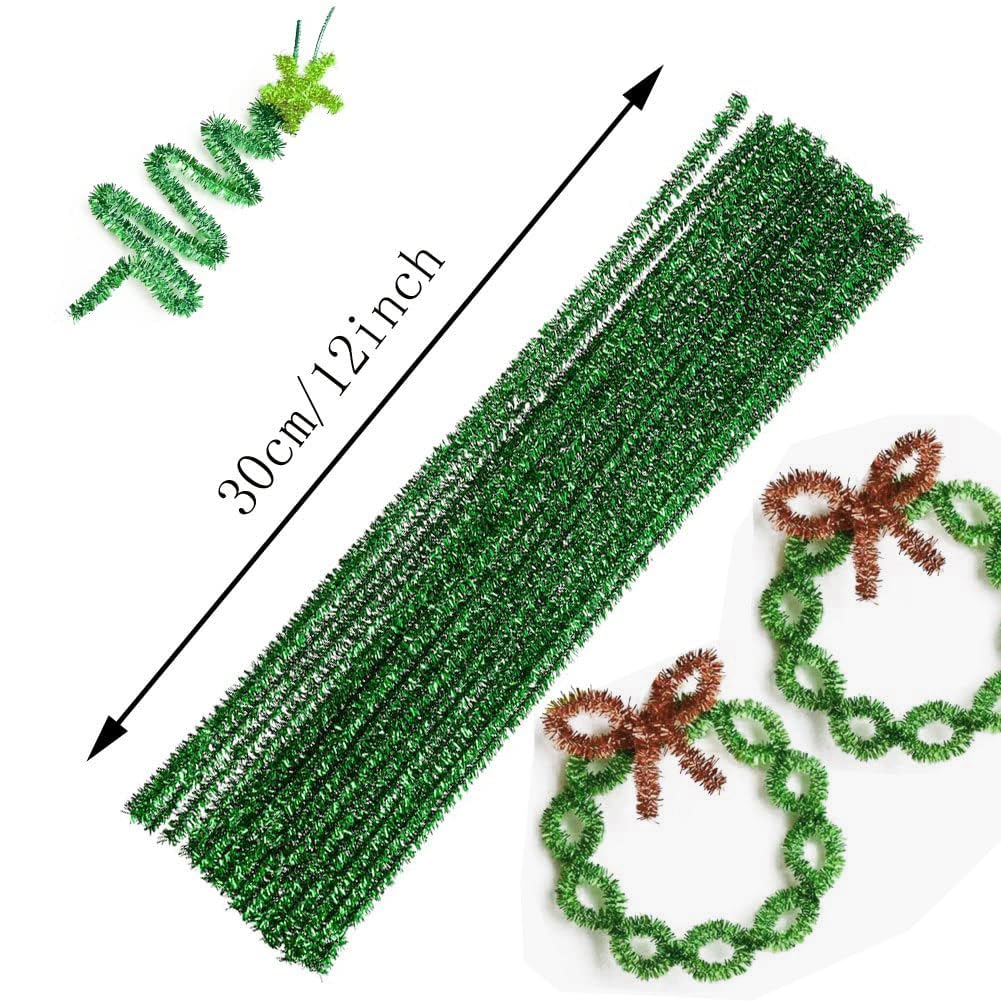 100 Pcs Glitter Sparkle Green Pipe Cleaners Chenille Stem for DIY Crafts,Arts,Wedding,Home,Party,Holiday Decoration 6 mm x 12 Inch (Glitter Green)