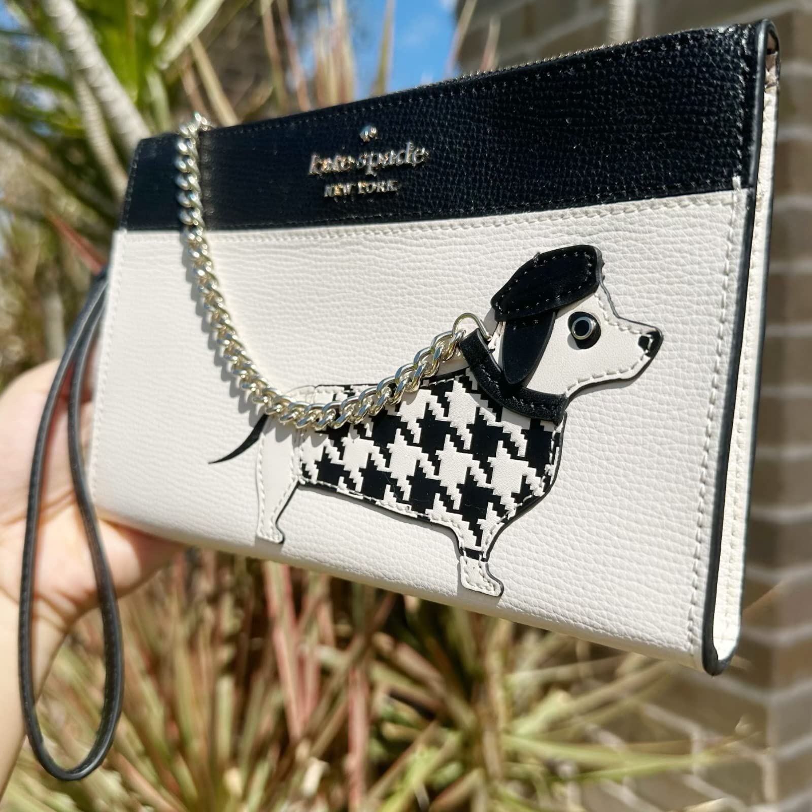 Kate Spade Dachshund Houndstooth Claude Fetch Wristlet Bag Clutch Purse