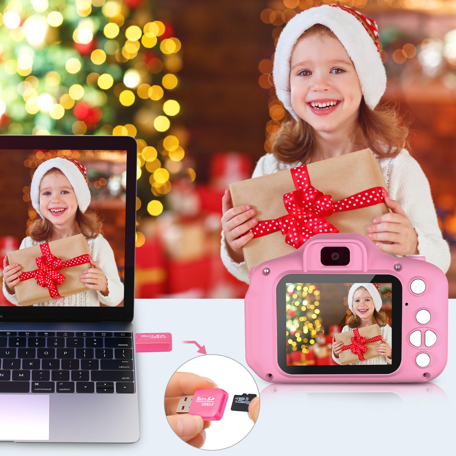 DITUPAN Kids Selfie Camera Toys for 3 4 5 6 7 8 9 10 11 12 Year Old Girls，Christmas Birthday Festival Gift for Kids Camera for Kids Upgrade Digital Camera with 32GB SD Card