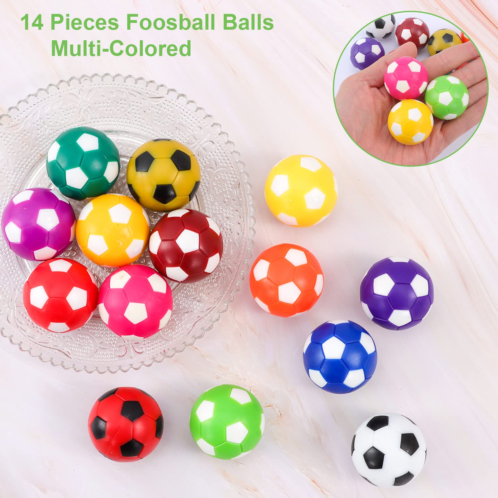 Erinnmy 14 PCS Foosball Balls,Tabletop Soccer Balls,Table Football Soccer Replacement Balls,Multicolor Official Tabletop Game Balls,Foosball Table Balls,1.42 Inch Mini Soccer Ball Foosball Balls