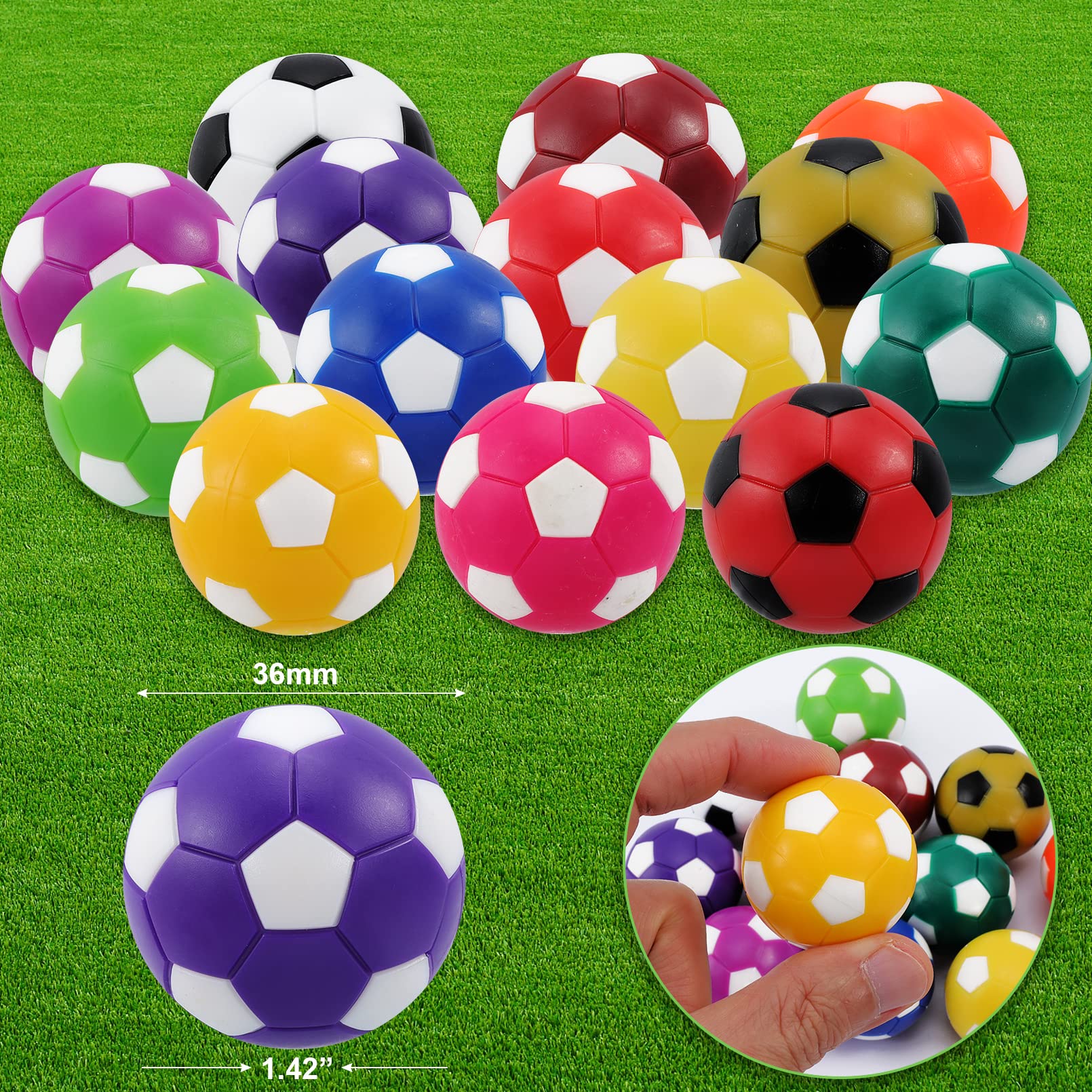 Erinnmy 14 PCS Foosball Balls,Tabletop Soccer Balls,Table Football Soccer Replacement Balls,Multicolor Official Tabletop Game Balls,Foosball Table Balls,1.42 Inch Mini Soccer Ball Foosball Balls