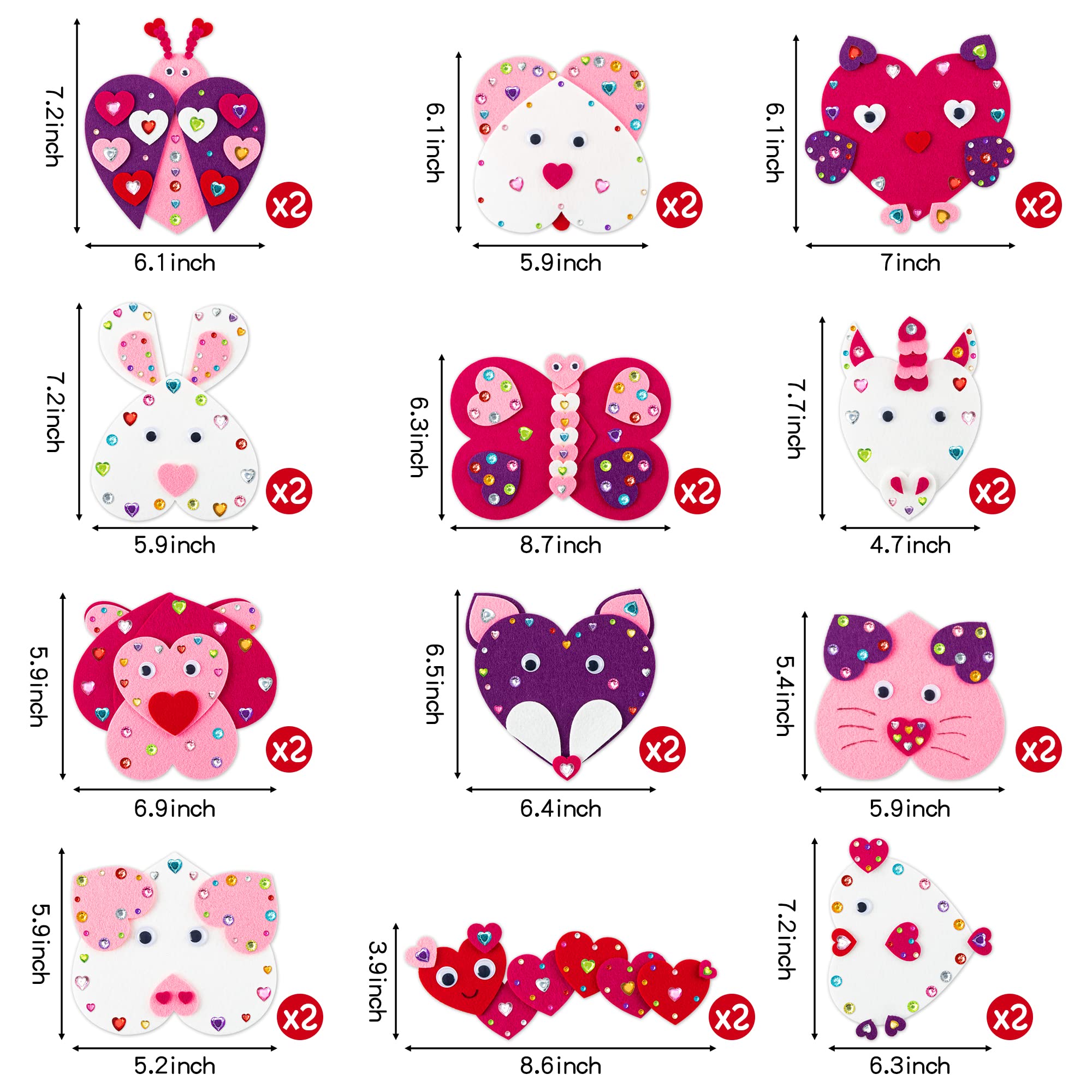 WATINC WT-Valentine Felt Heart Animal-24p