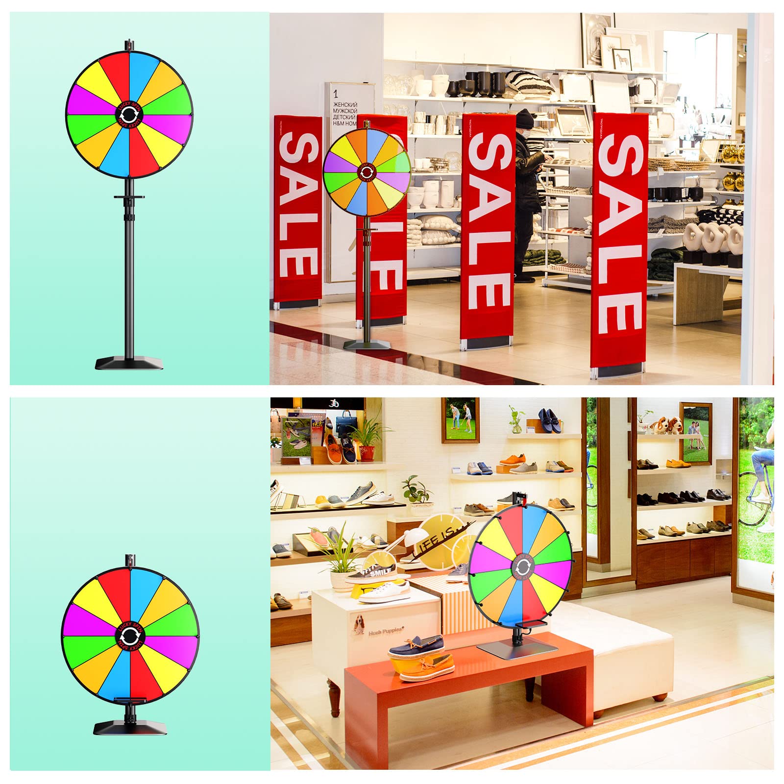 24" Prize Wheel - Dual Use Tabletop or Height Adjustable Floor Stand Heavy Duty Spinner Wheel of Fortune with 12 Slots & Dry Erase & Eraser for Carnival, Trade Show, Fortune Spinning Game