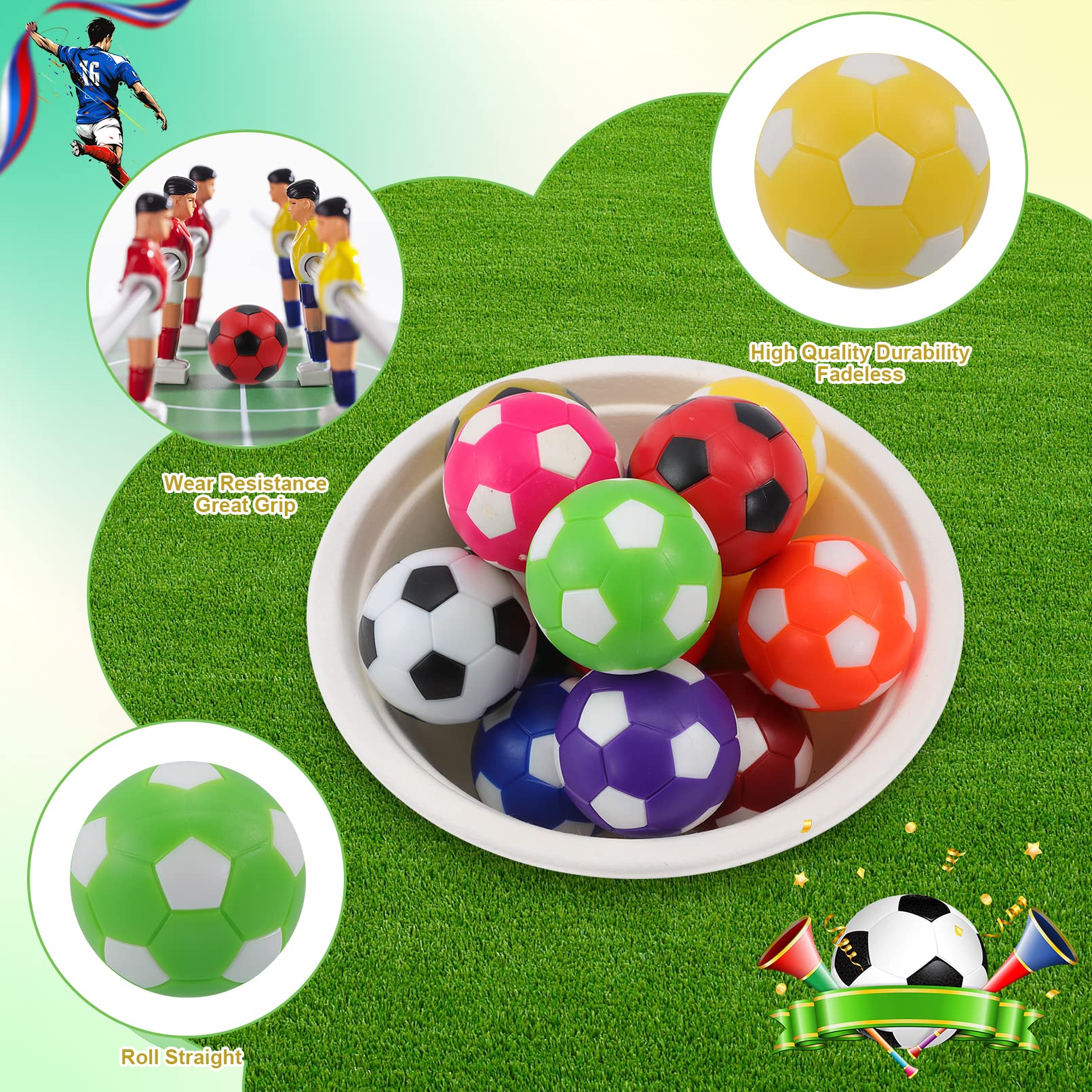 Erinnmy 14 PCS Foosball Balls,Tabletop Soccer Balls,Table Football Soccer Replacement Balls,Multicolor Official Tabletop Game Balls,Foosball Table Balls,1.42 Inch Mini Soccer Ball Foosball Balls