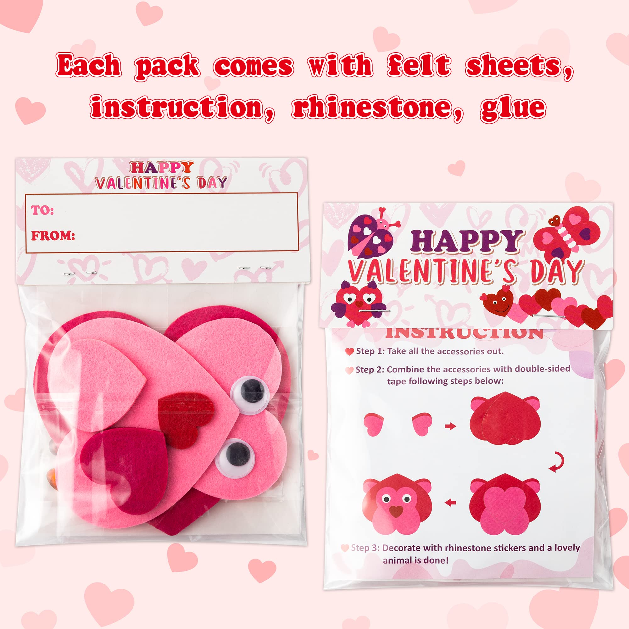 WATINC WT-Valentine Felt Heart Animal-24p