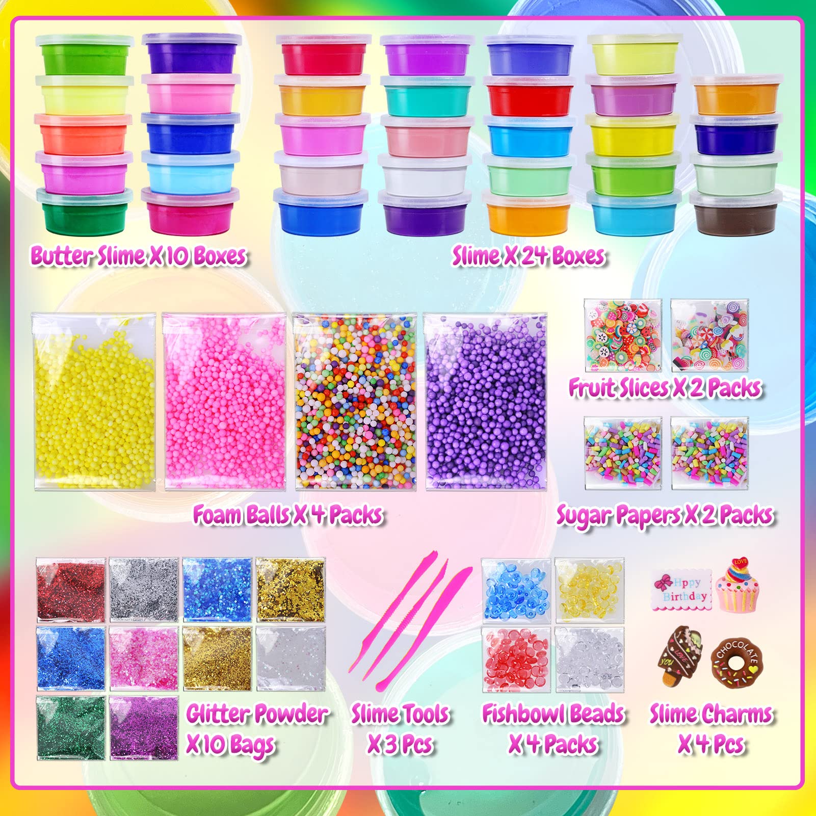 ESSENSON Slime Kit for Girls Boys, DIY Slime Kit Gifts for 6 7 8 9 10+ Year Old, Jumbo Slime Party Favors Gift, Crystal Slime Making Kit for Girls 10-12, Kids Art Craft Kit