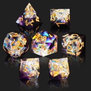 cttasty dnd resin sharp edge dice set handmade 7pcs polyhedral dnd rpg mtg role playing game dice set d&d dice with gift case for dnd dungeons and dragon (white-violet)