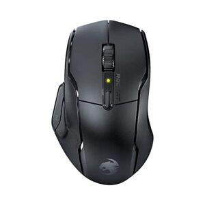 roccat kone air - wireless ergonomic gaming mouse with 800 hour battery life, 19k dpi optical sensor, double-injected rubber side grips, programmable button design, and titan optical switches - black