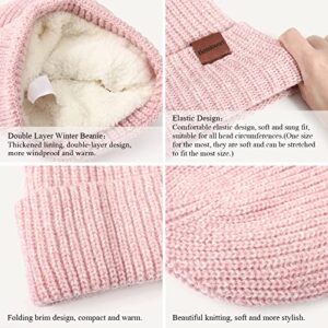 BESSTEVEN Beanie Women Soft Winter Hat: Warm Slouchy Cute Pink Beanies with Thick Lining Double Layer Running Cycling Skiing Camping Stocking Cap for Mom Teen Girls